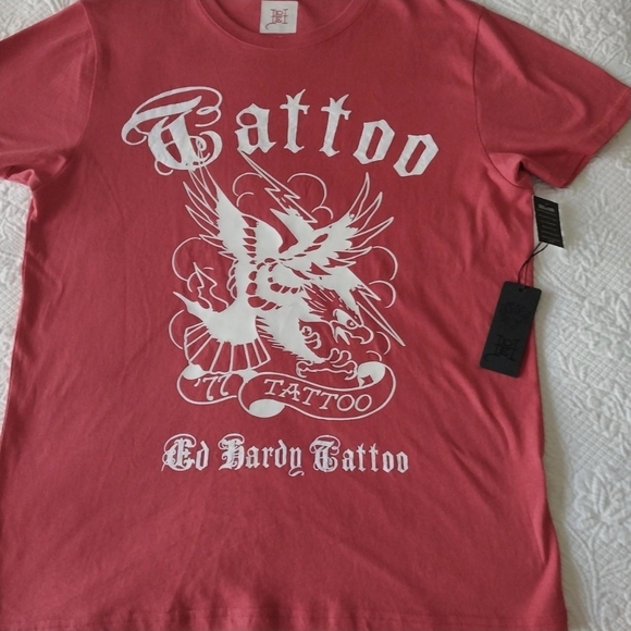 Ed Hardy | Shirts | Ed Hardy Red Tee With White Tattoo Design | Poshmark